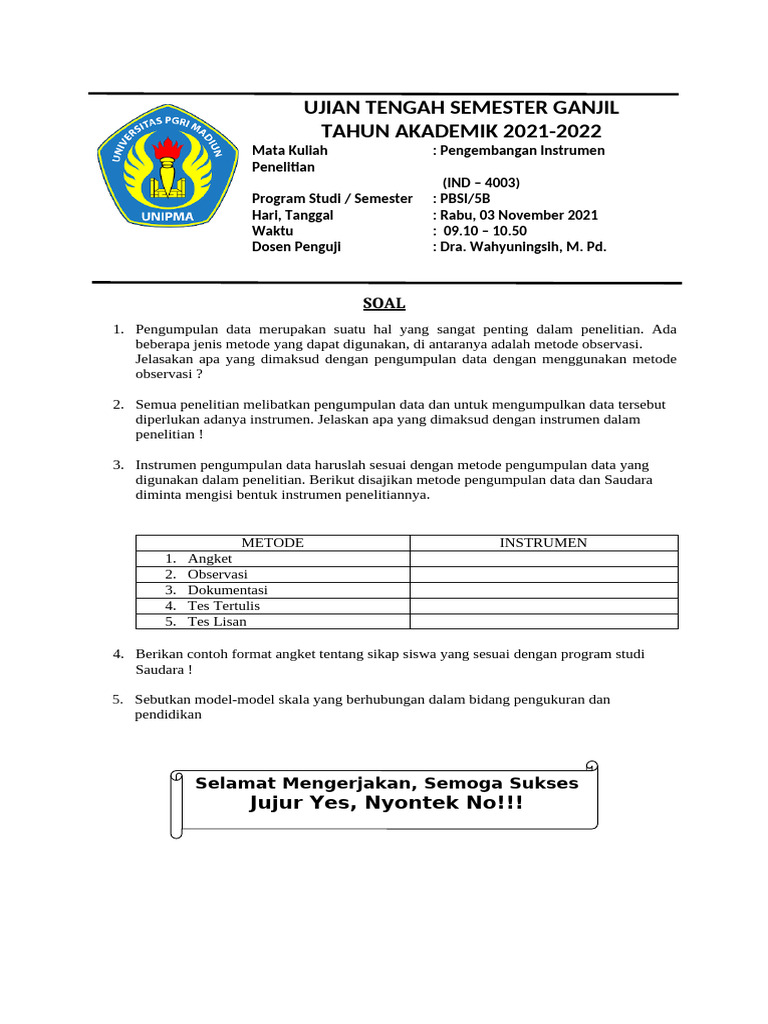 UTS Pengembangan Instrumen Penelitian | PDF