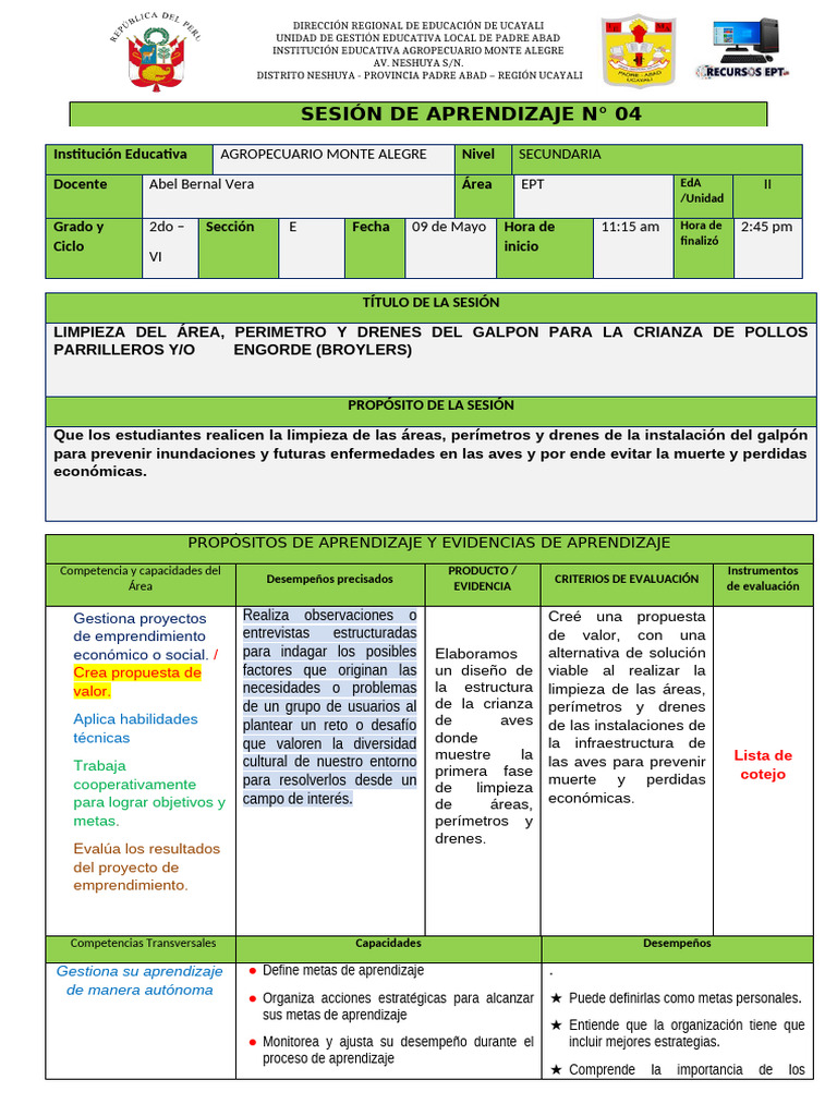 Sesion de Aprendizaje 2 E | PDF | Aprendizaje | Maestros