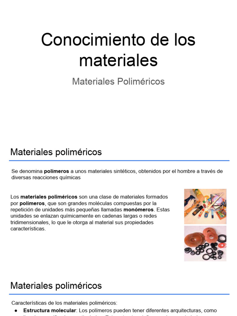Características de Materiales Poliméricos | PDF | Polímeros | El plastico