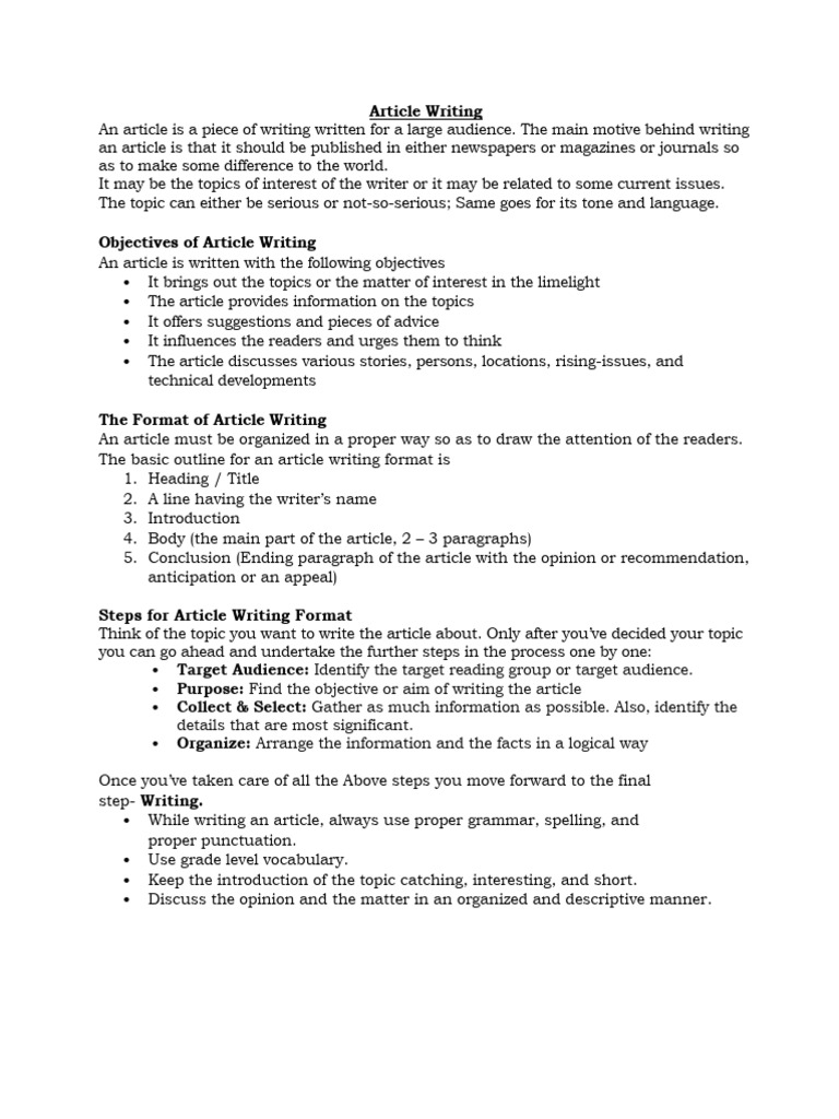 Article Writing MIDDLE SCHOOL | PDF | Linguistics