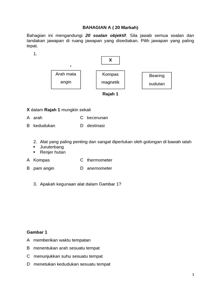 BAHAGIAN A (20 Markah) : 20 Soalan Objektif | PDF