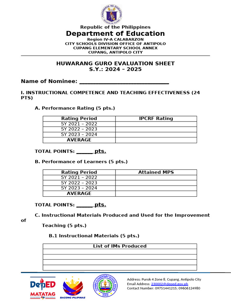 EVALUATION-SHEET-BLANK-FORM | PDF | Behavior Modification | Cognition