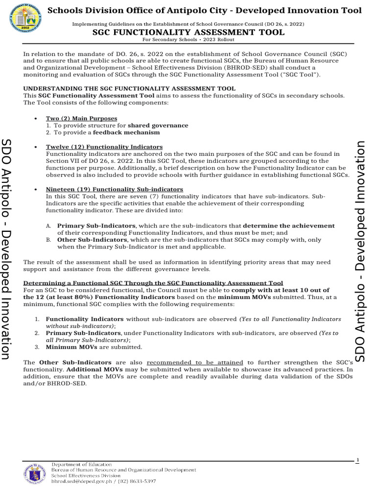 Fix-Enclosure-No.-1-2023-SGC-Functionality-Assessment-Tool-For-Workshop | PDF | Governance