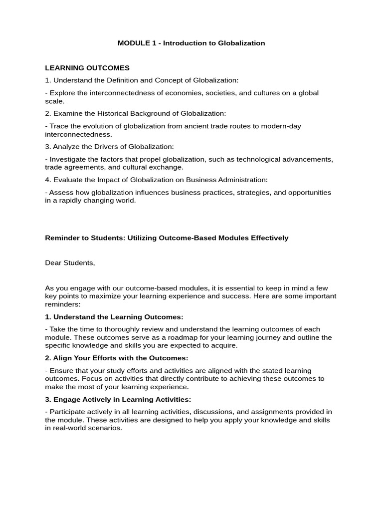 MODULE 1 - Introduction To Globalization | PDF | Globalization | Learning
