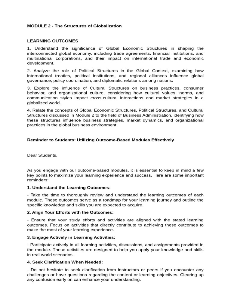 MODULE 2 - The Structures of Globalization | PDF | Globalization | Learning