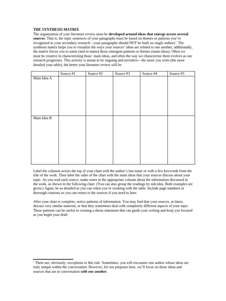 Handout - Synthesis - Matrix Template With An Example | PDF ...