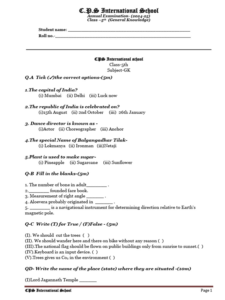 5th class General Knowledge ................... | PDF