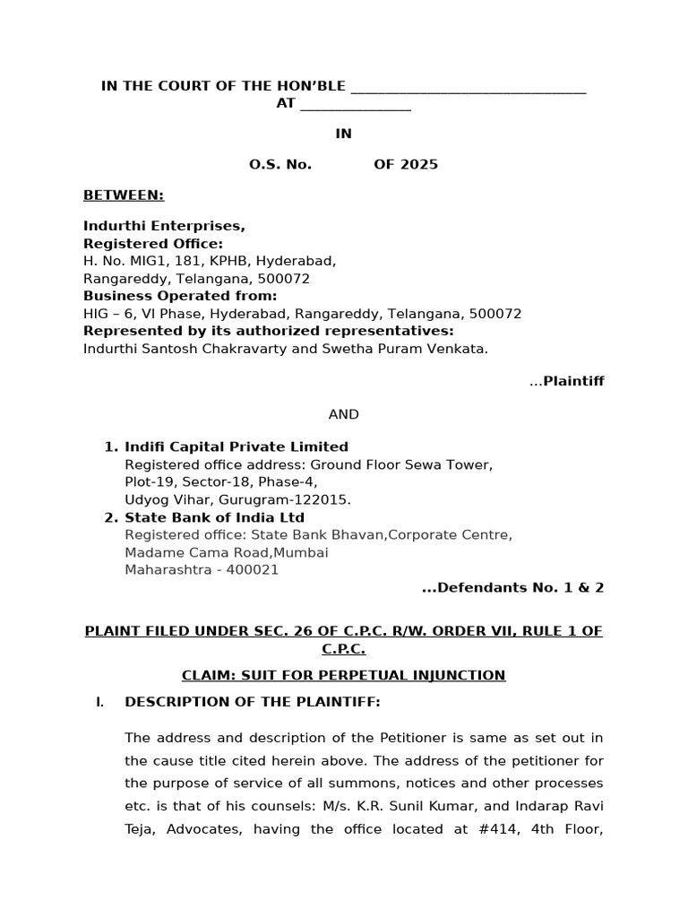 Indurthi Enterprises vs. Indifi Capital | PDF | Lawsuit | Debt