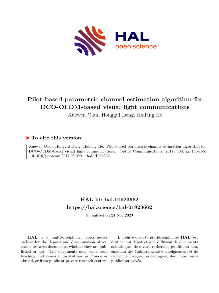 Pilot-based parametric channel estimation algorithm for DCO-OFDM-based visual light ...