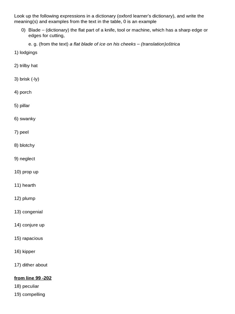 Vocabulary Guide for "The Landlady" | PDF