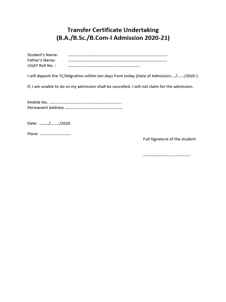 1961transfer Certificate Undertaking | PDF