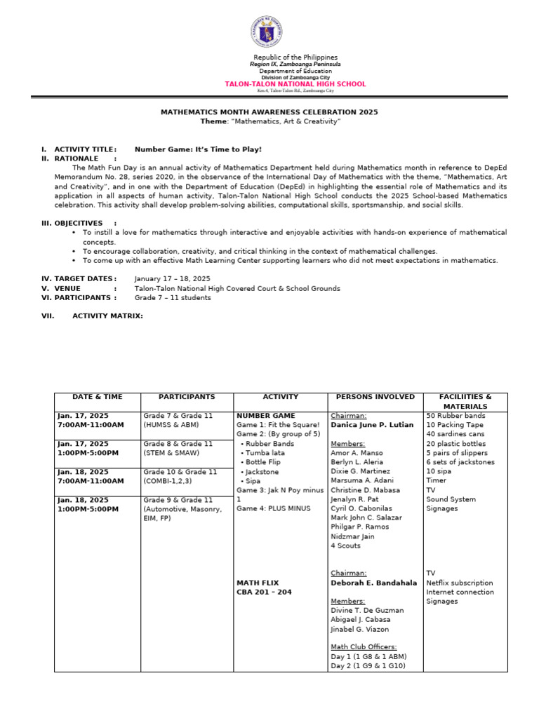 Mathematics Month Awareness Celebration 2025 | PDF