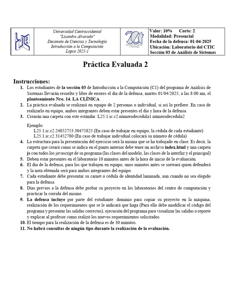 Práctica Evaluada 2: La Clínica 2025 | PDF | Informática | Ciencias de la Computación