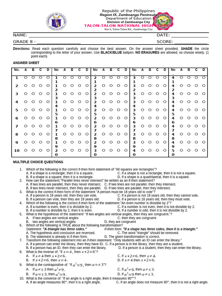 Grade 8 Math Third Quarter Exam | PDF | Rectangle | Triangle