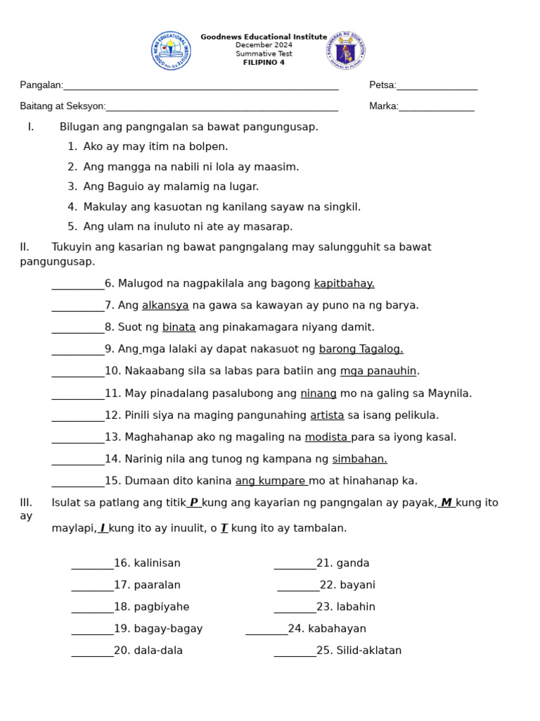 Filipino Summative | PDF