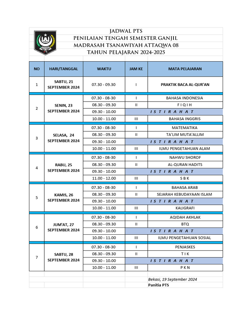 Jadwal Pts | PDF