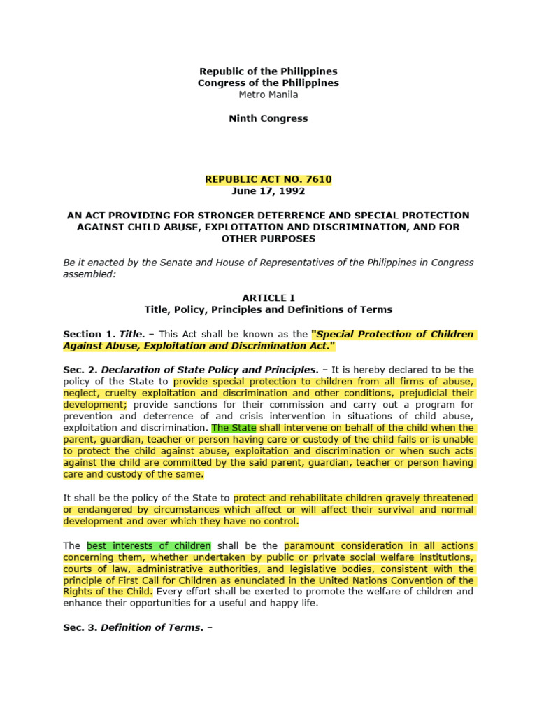 RA 7610 Special Protection On Child Abuse | PDF | Child Abuse | Justice