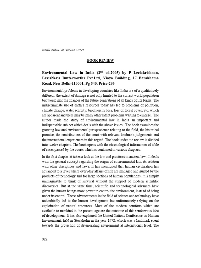 Environmental Law in India (2nd Ed.2005) by P Leelakrishnan, LexisNexis Butterworths PVT - LTD ...
