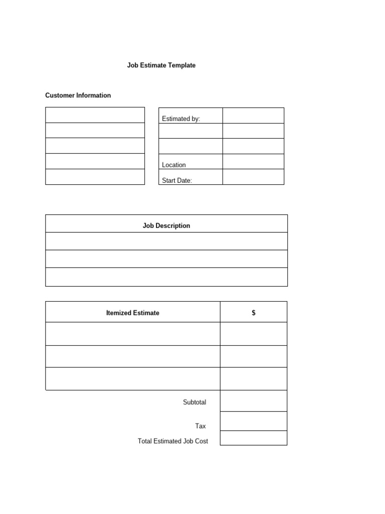 Blank Job Estimate Template | PDF