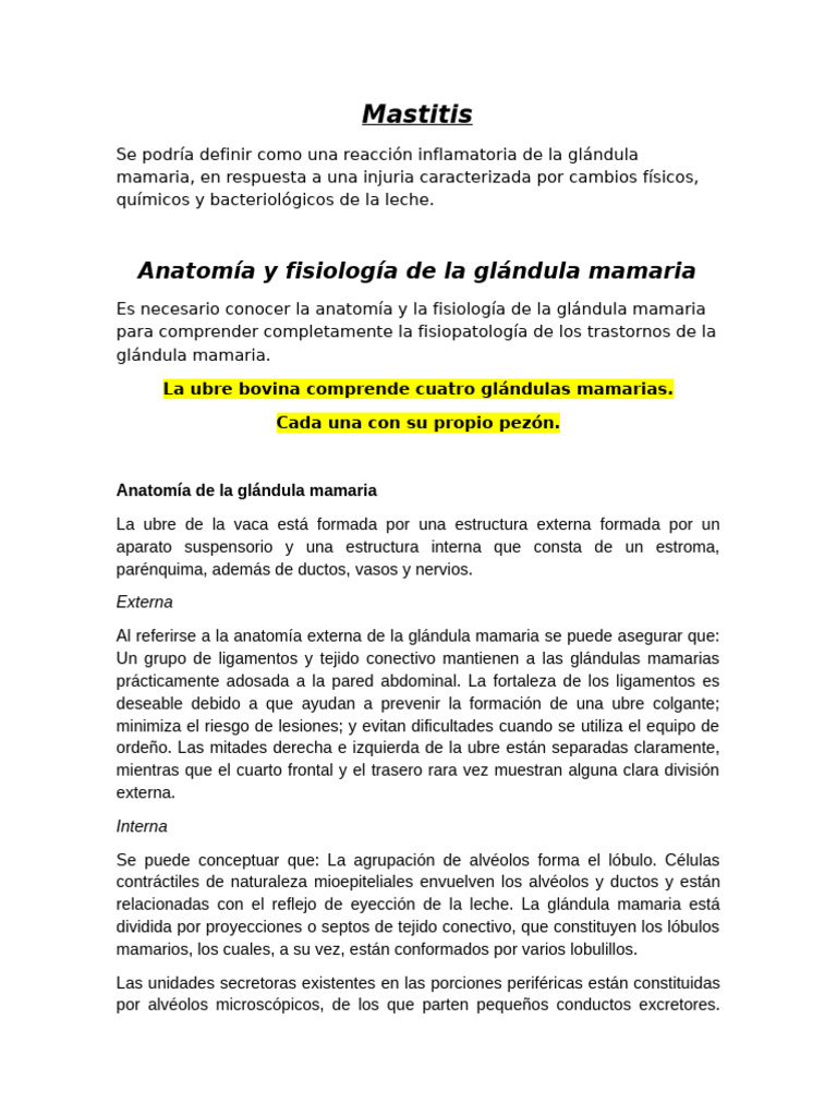 Anatomía y fisiología de la mastitis bovina | PDF | Inflamación | Leche