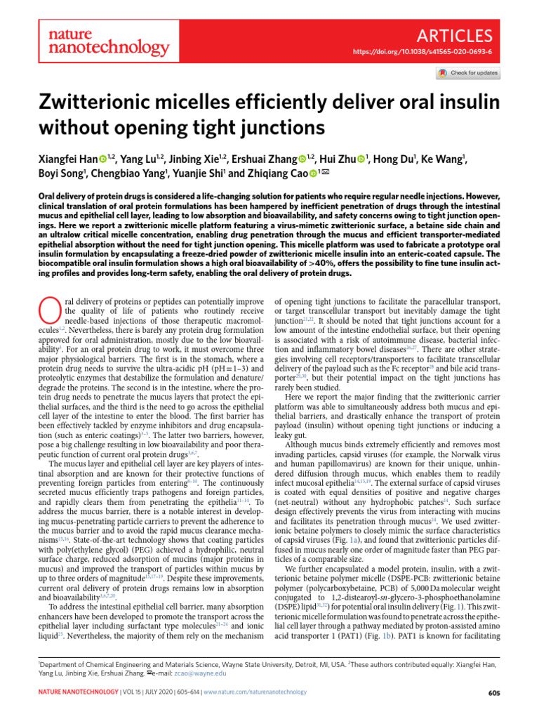 Han2020-Micele Insulina | PDF | Mucus | Epithelium