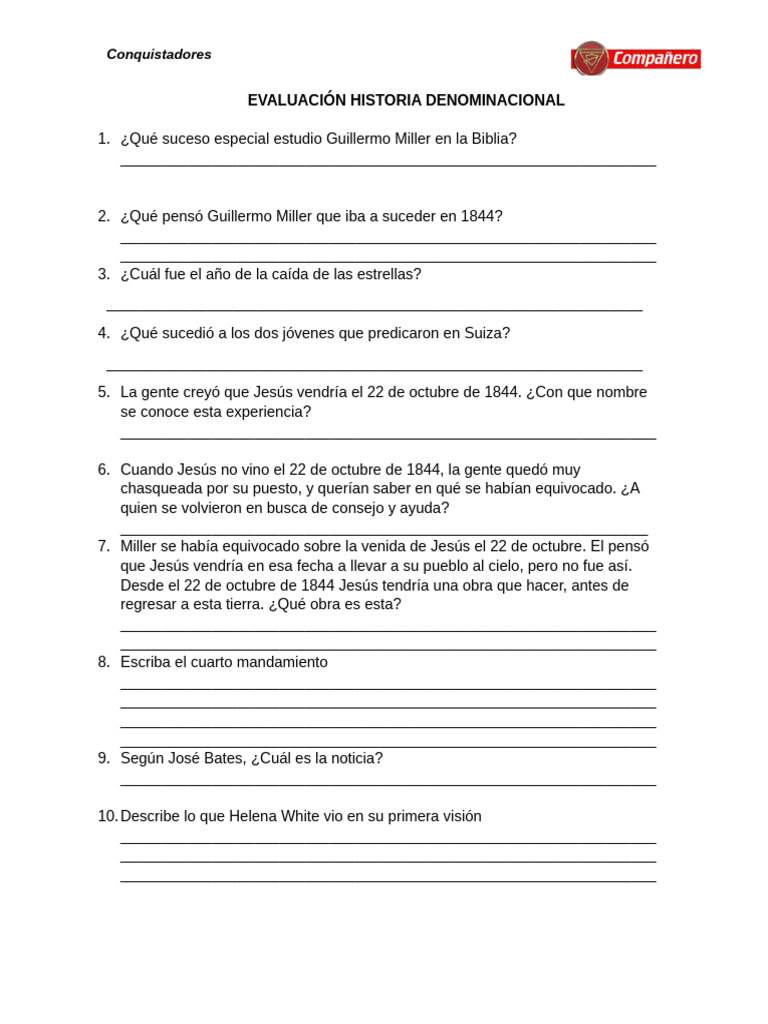 Evaluación sobre Guillermo Miller y 1844 | PDF