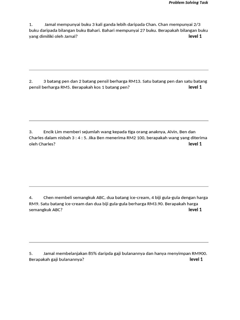 Contoh Problem Solving Dengan Menggunakan Kaedah Modal Bar | PDF