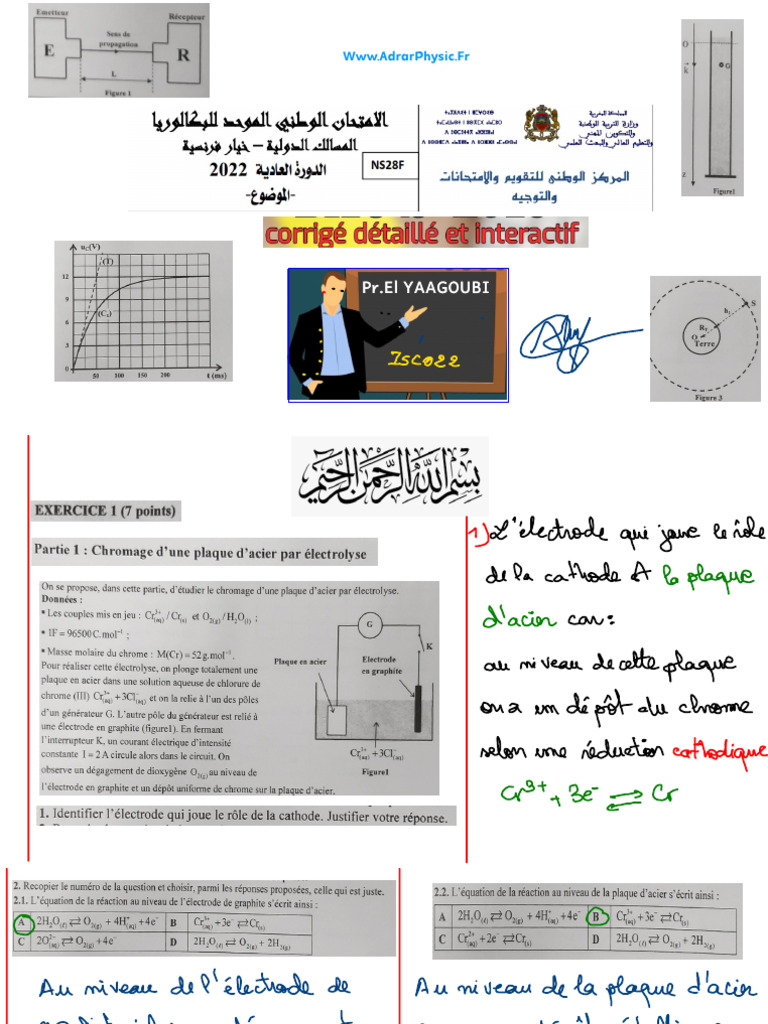 Correction 2 Examen Pc Juin 2022 2Bac PC FR (Www.adrarPhysic.fr) | PDF