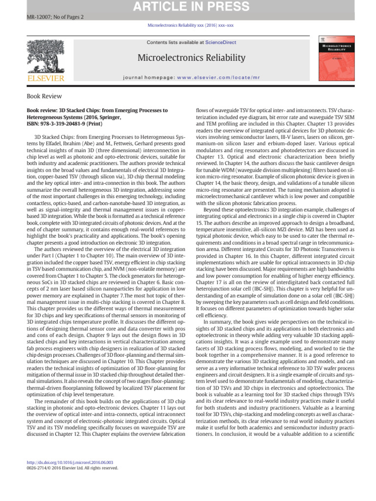3D Stacked Chips: Insights & Applications | PDF | Photonics ...