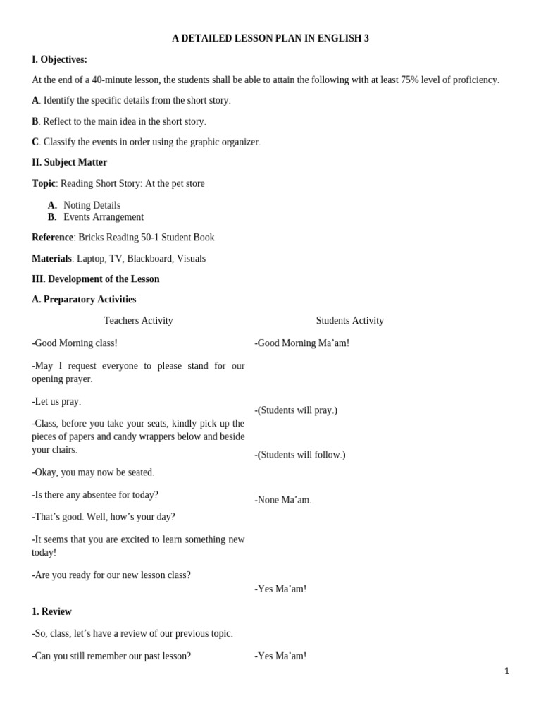 A DETAILED LESSON PLAN IN ENGLISH 3.docx Comp | PDF | Lesson Plan