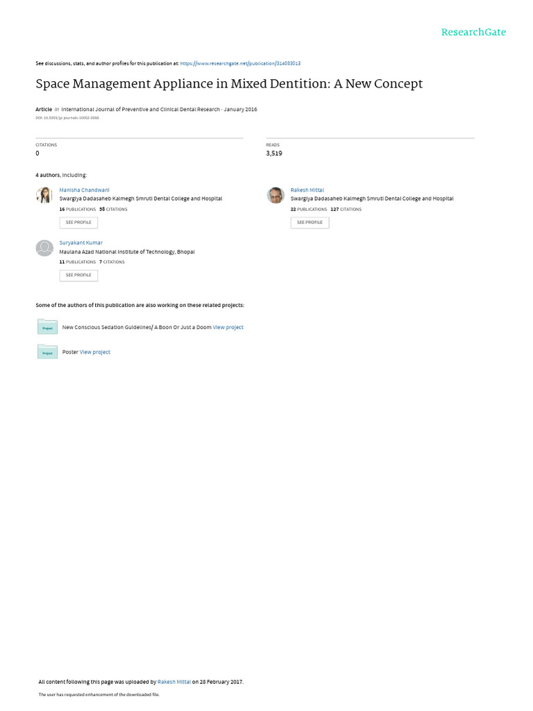 Space Management Appliance in Mixed Dentition A Ne | PDF | Orthodontics ...