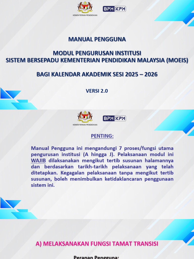 Manual Pengguna Modul Pengurusan Institusi Moeis 2025 2026-17-1 | PDF