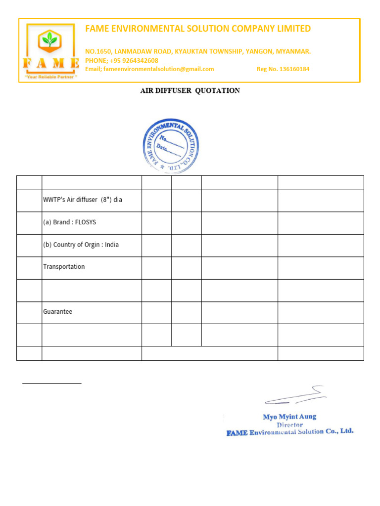 Air Diffuser Quo WWTP (March-21) | PDF