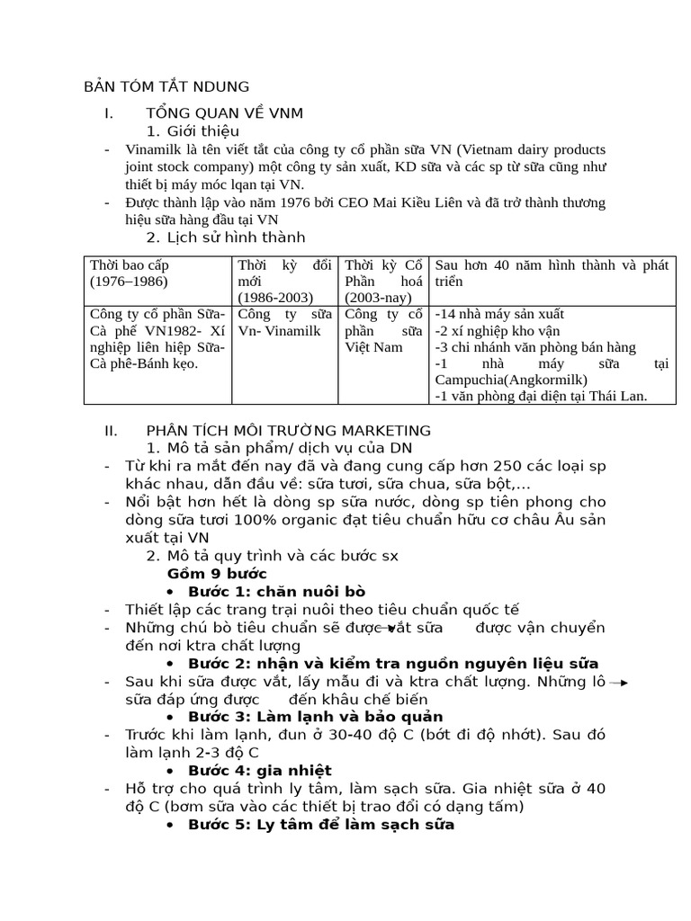 BẢN-TÓM-TẮT-NDUNG vinamilk | PDF