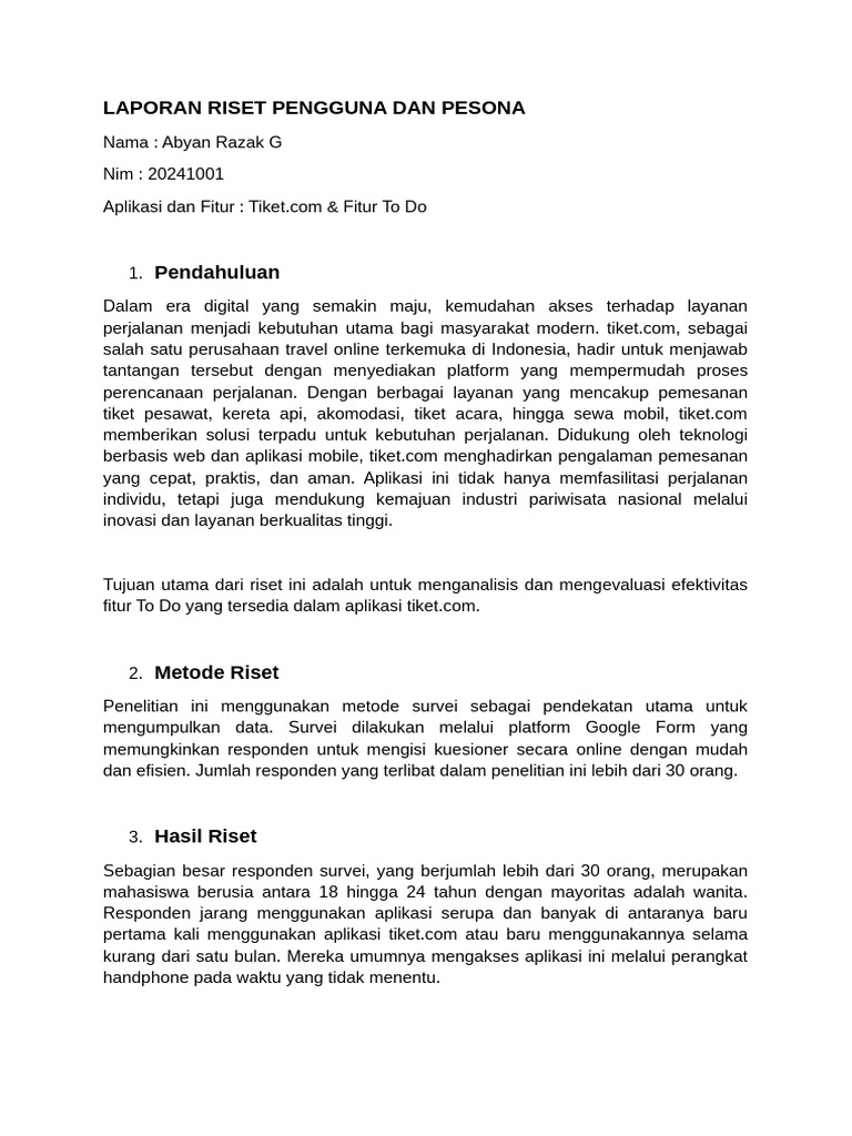 Laporan Riset Pengguna Dan Pesona | PDF