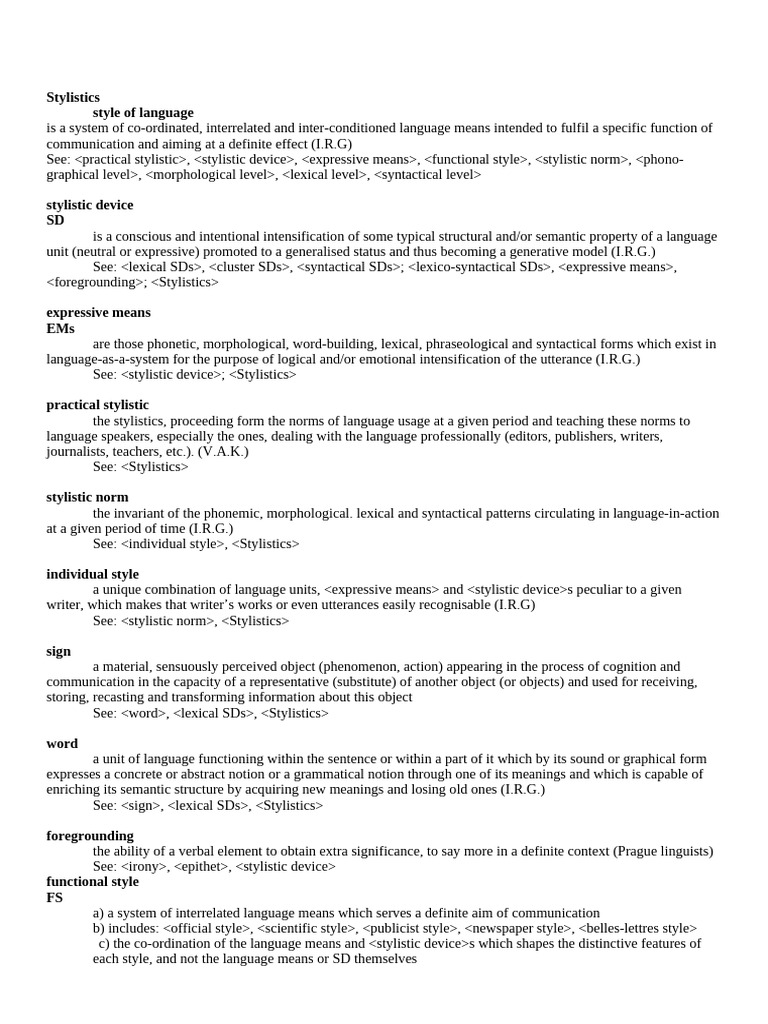 Glossory Stylistics New | PDF | Sentence (Linguistics) | Clause