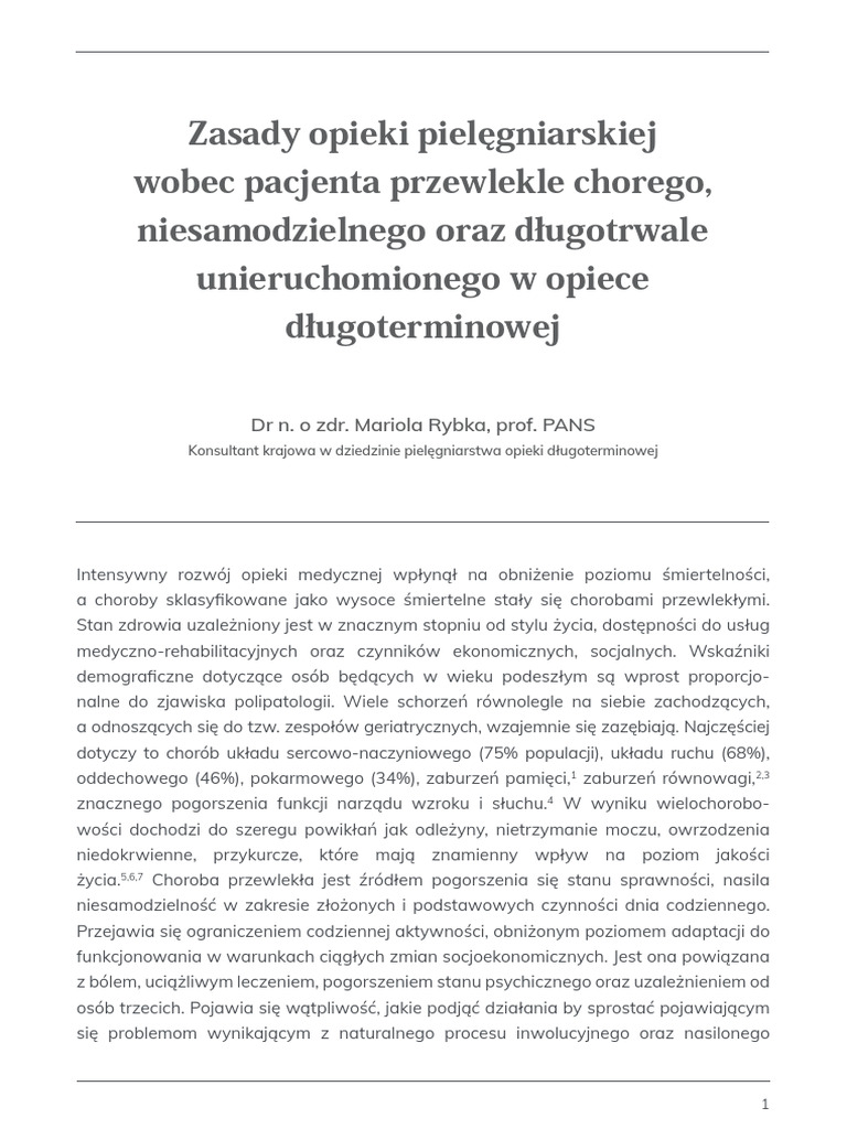Artykul Rybka M. Zasady Opieki Pielegniarskiej Wobec Pacjenta Przewlekle Chorego | PDF