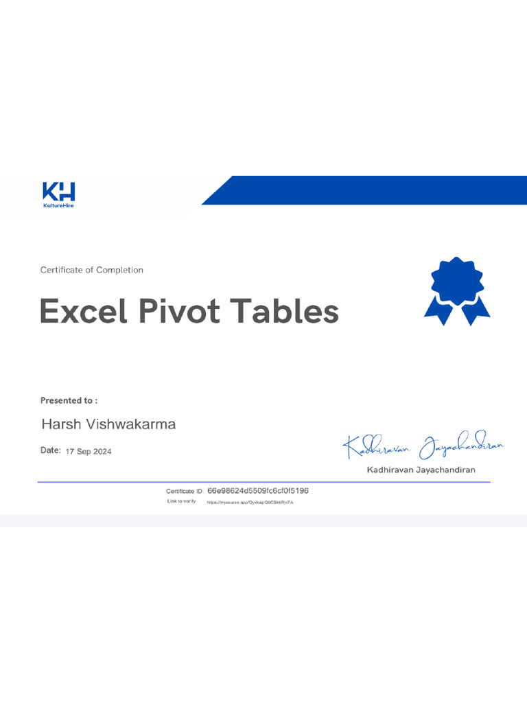 Kulturehire Excel Pivot Table Certification | PDF