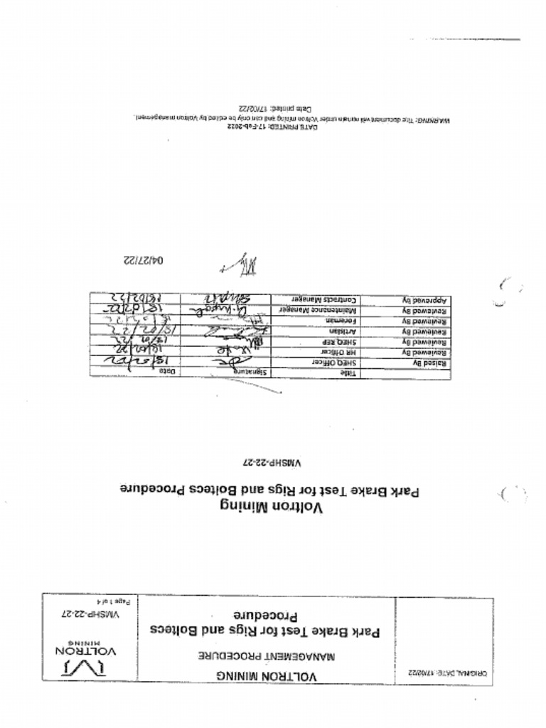 Park Brake Test For Rigs and Boltecs | PDF