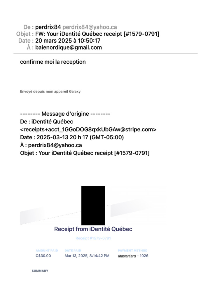 iDentité Québec Receipt #1579-0791 | PDF