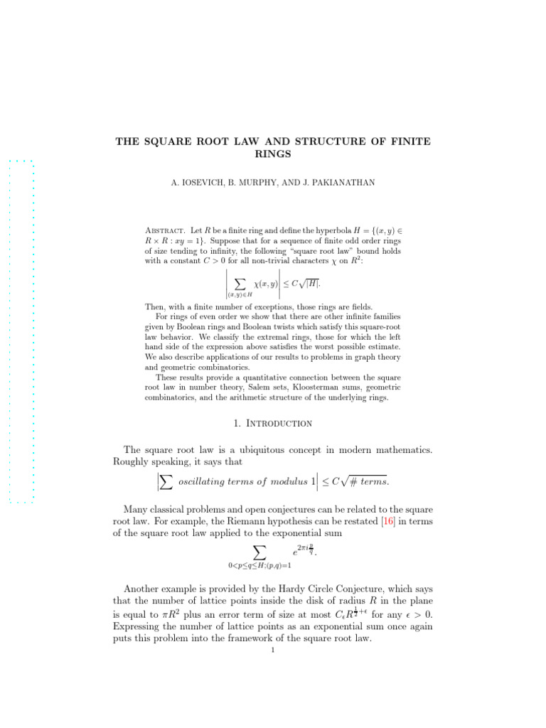 The Square Root Law and Structure of Finite Rings | PDF | Ring (Mathematics) | Matrix (Mathematics)