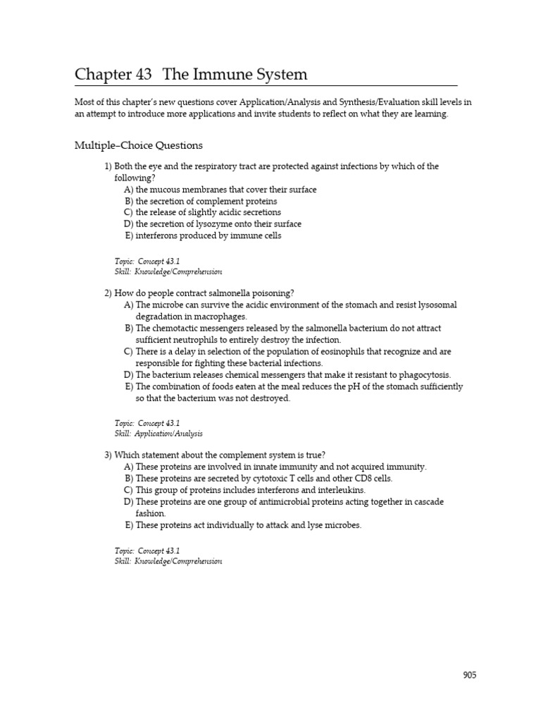Test Bank - Chapter 43 The Immune System | PDF | Immune System | T Cell