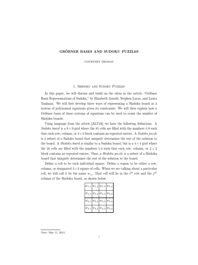 Gröbner Bases for Sudoku Puzzles | PDF | Algebra | Mathematics