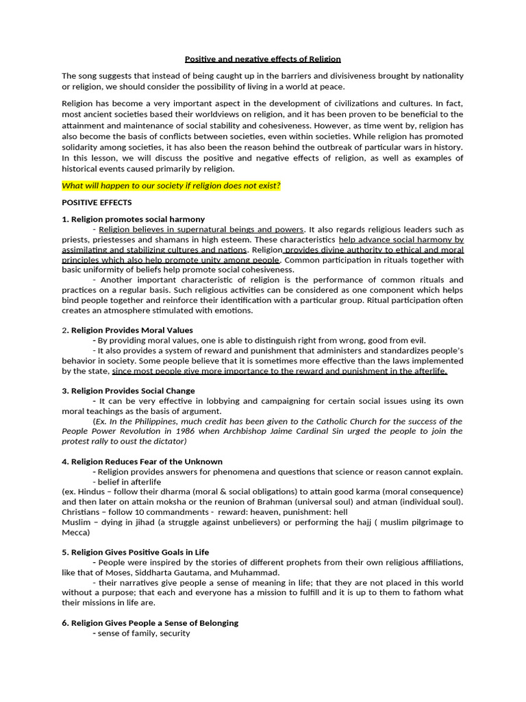 Effects of Religion: Positive & Negative Insights | PDF | Group ...