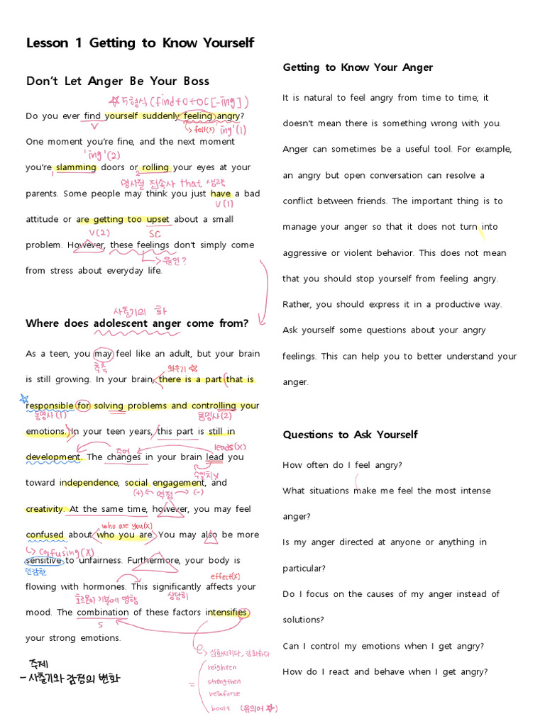Lesson 1 Getting To Know Yourself | PDF | Anger | Emotions
