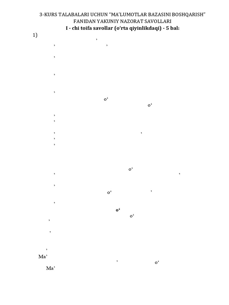 2.MBB Yakuniy Savollari | PDF