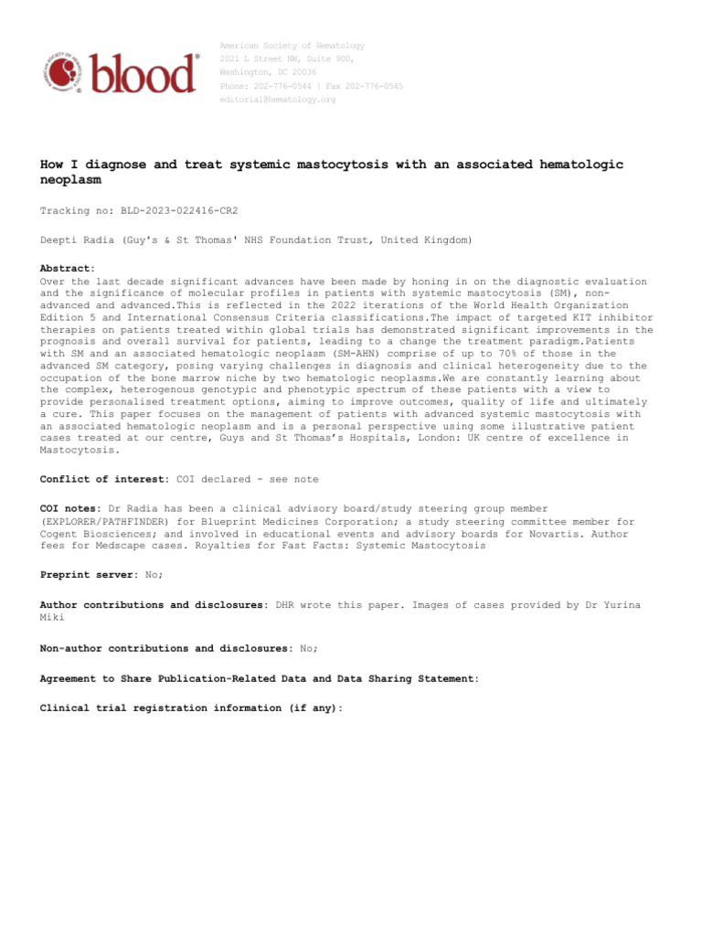 Blood - For Treat Systemic Mastocytosis | PDF | White Blood Cell ...