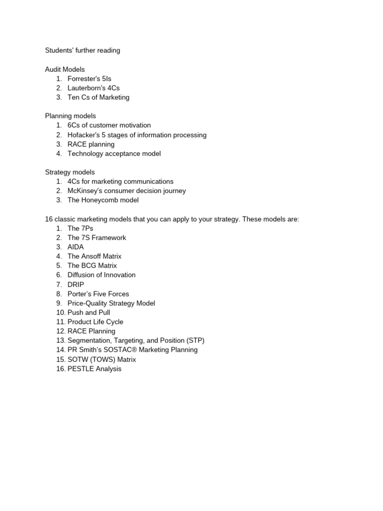 Students' Models List | PDF