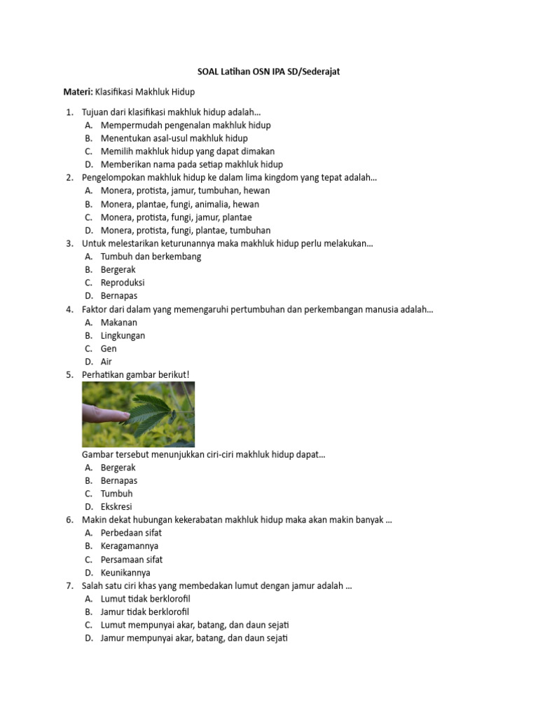 SOAL Latihan OSN IPA SD-Klasifikasi Makhluk Hidup | PDF