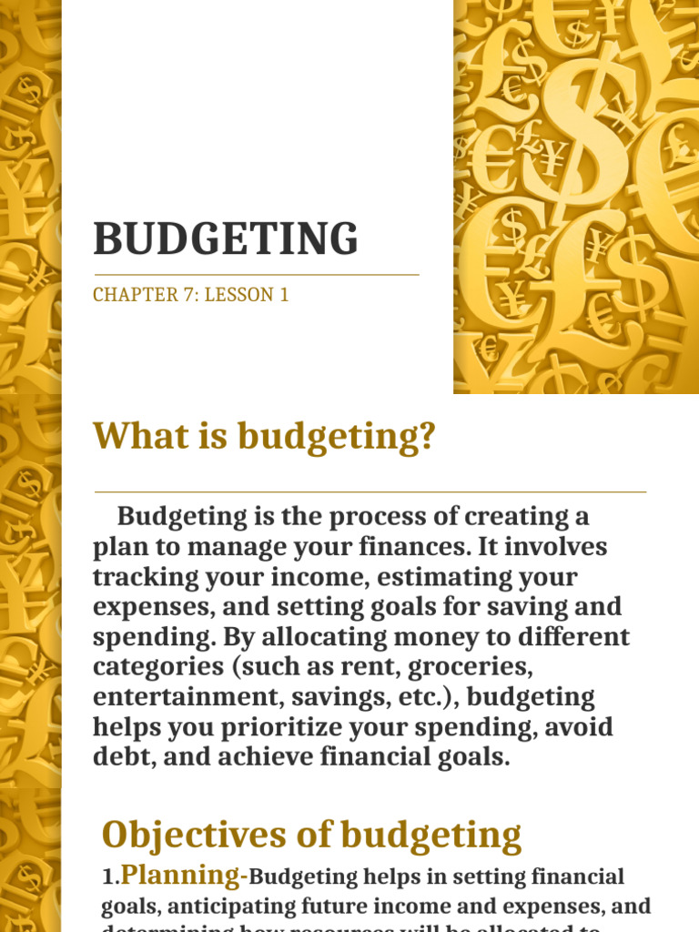 Chapter 7 Lesson 1 Budgeting | PDF | Budget | Goal